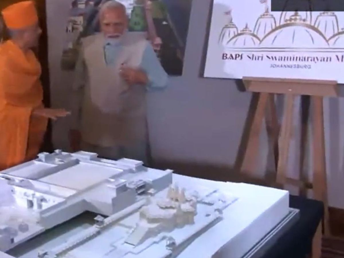 Ahead of BRICS business meet, Modi views Swaminarayan Temple model in ...